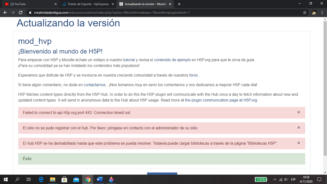 Error al conectar H5P en Moodle | H5P